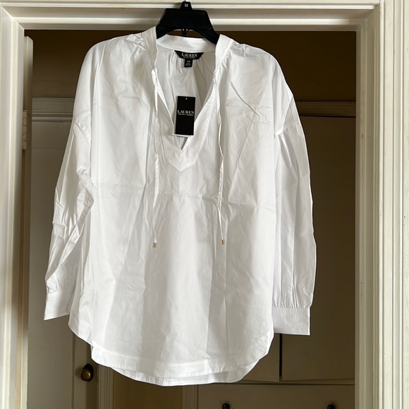 Ralph Lauren Black Label | Tops | Ralph Lauren Popover White Shirt With Ties At The Neck | Poshmark